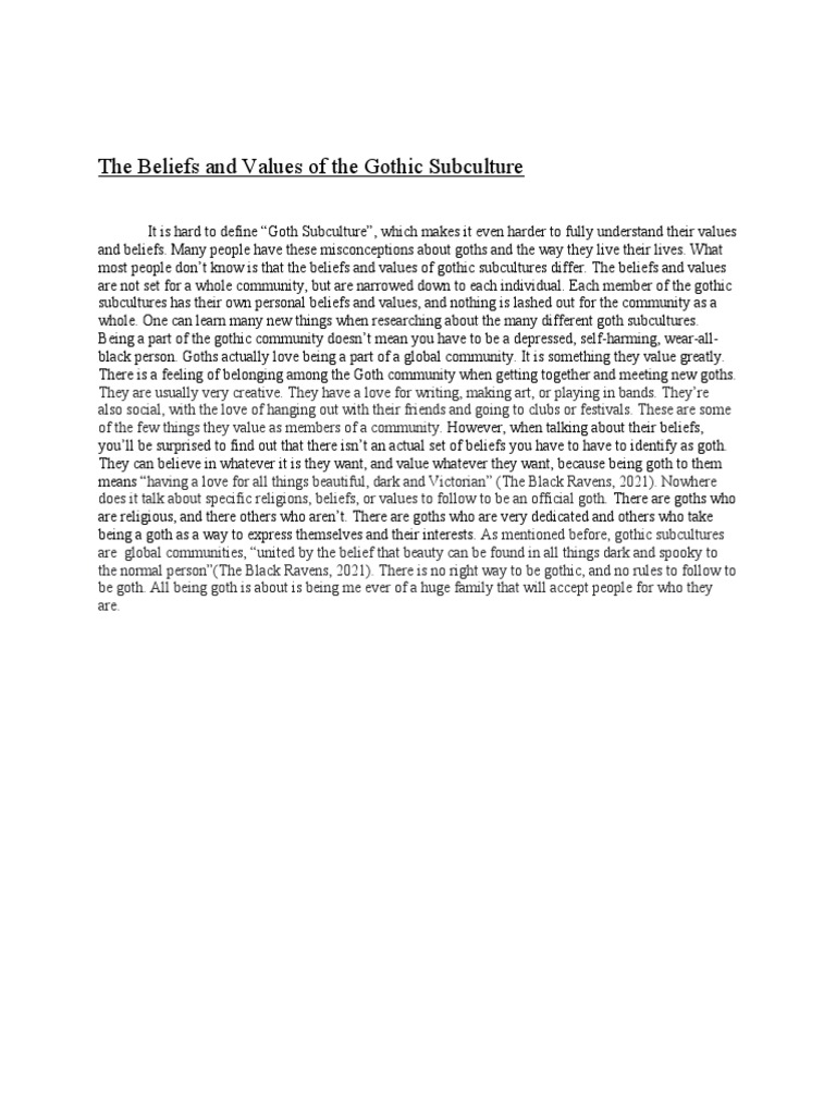 The Beliefs and Values of The Gothic Subculture | PDF | Value (Ethics)