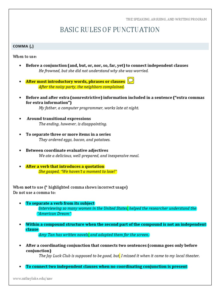 Basic Rules of Punctuation | PDF | Comma | Punctuation