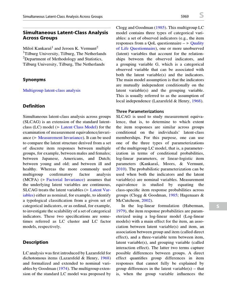 Kankaras, M., & Vermunt, J. K. Simultaneos Latent-Class Analysis Across ...