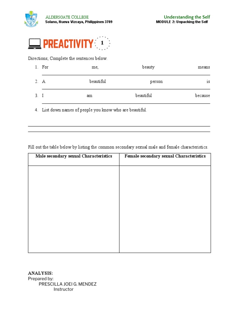PRE-ACTIVITY Lesson 1 | PDF | Cognition | Social Psychology
