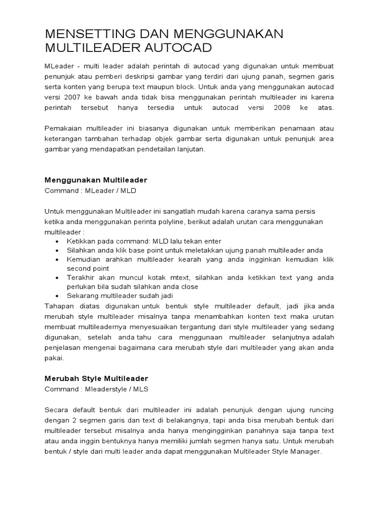 Mensetting Dan Menggunakan Multileader Autocad | PDF