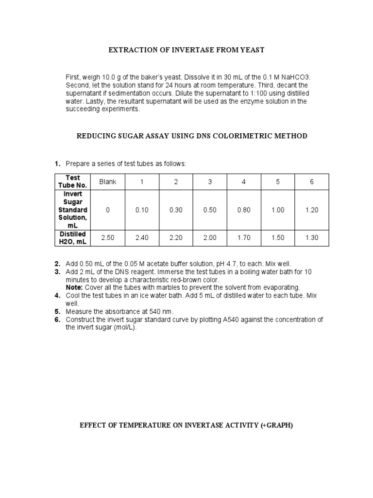 Invertase Extraction from Yeast Methods | PDF | Water | Sucrose