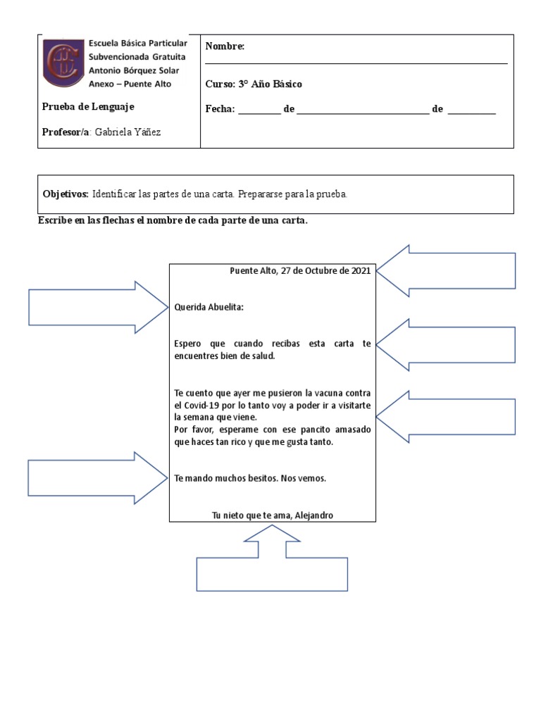 Hoja De Trabajo Sobre Las Partes De Una Carta