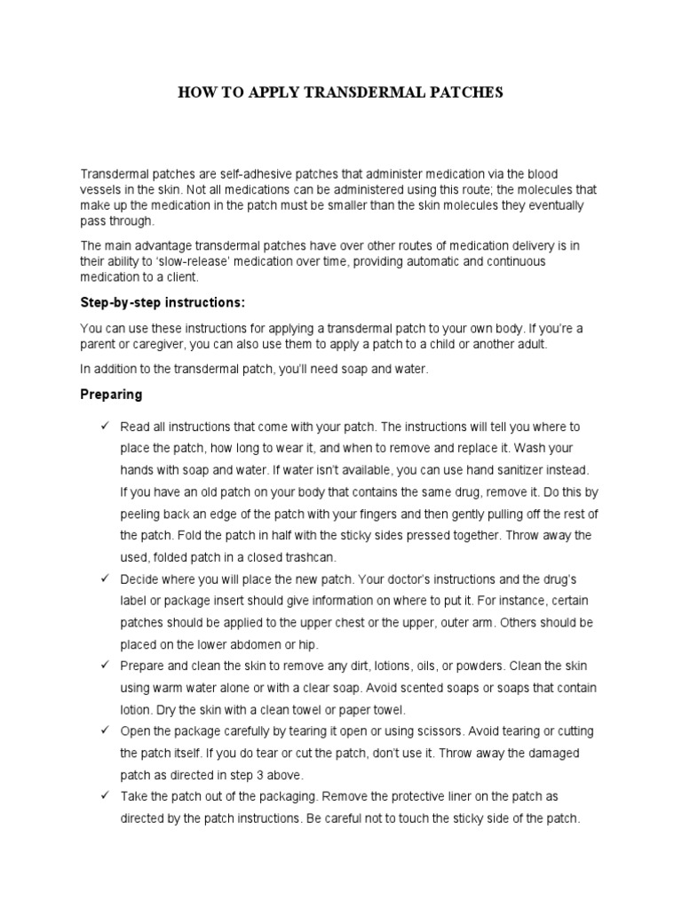 Applying Transdermal Patches: A Guide | PDF | Hand | Clinical Medicine