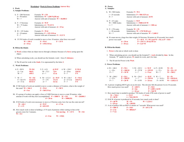 Worksheet - Work and Power Problems | PDF | Mass | Classical Mechanics