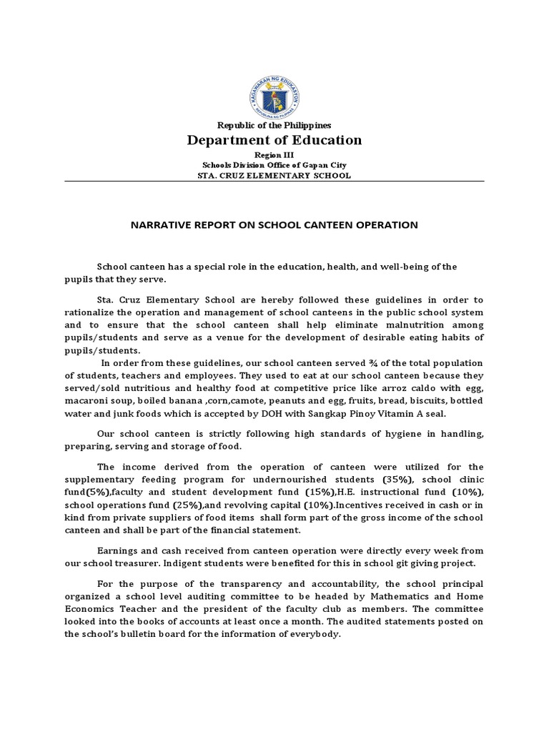 Narrative School Canteen | PDF | Foods | Malnutrition