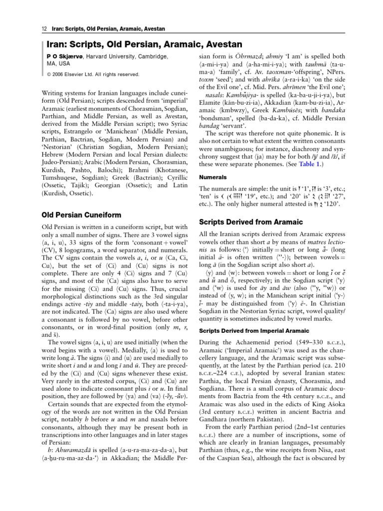 Iran: Scripts, Old Persian, Aramaic, Avestan | PDF | Persian Language ...