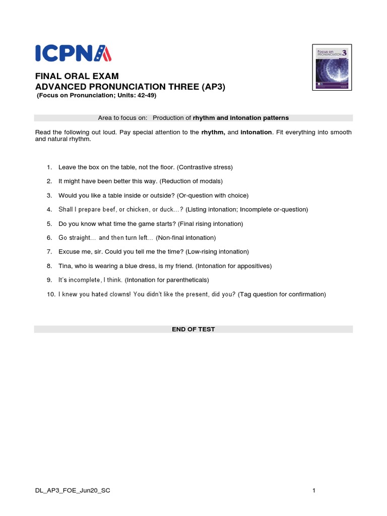 AP3 Final Oral Exam - June 2020 | PDF