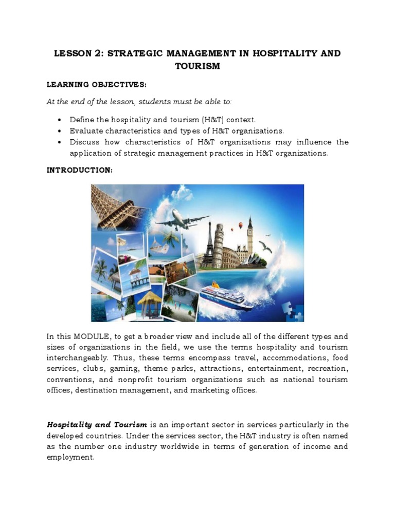 Lesson 2: Strategic Management in Hospitality and Tourism: Learning ...