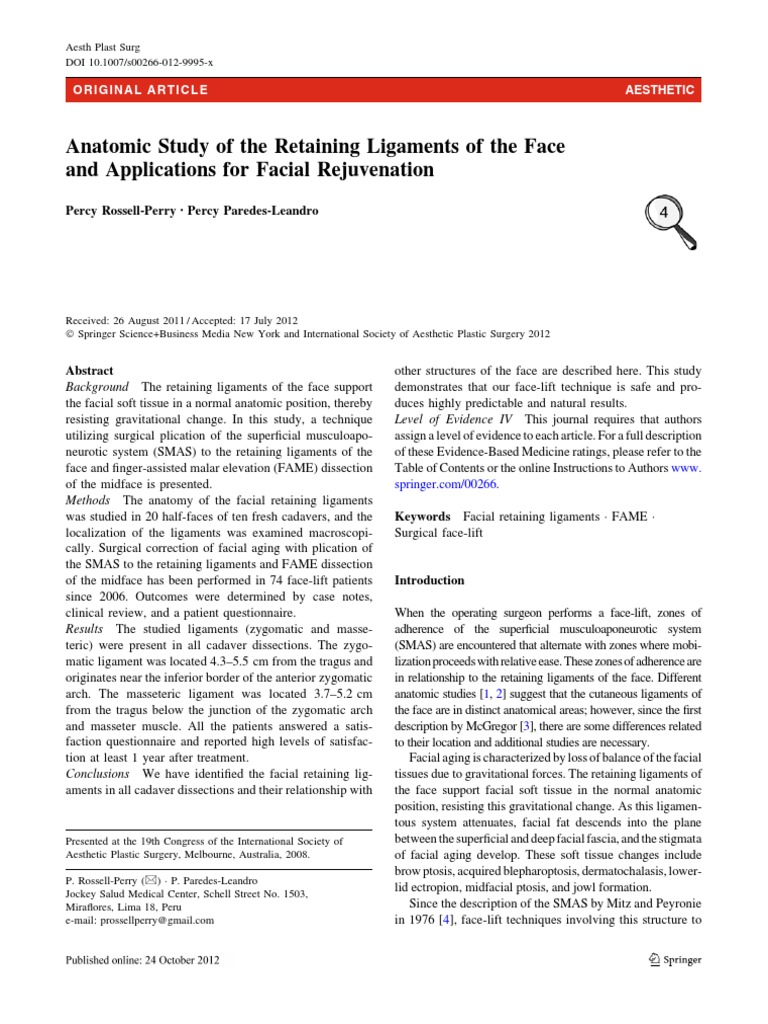 Anatomic Study of The Retaining Ligaments of The Face and Applications ...