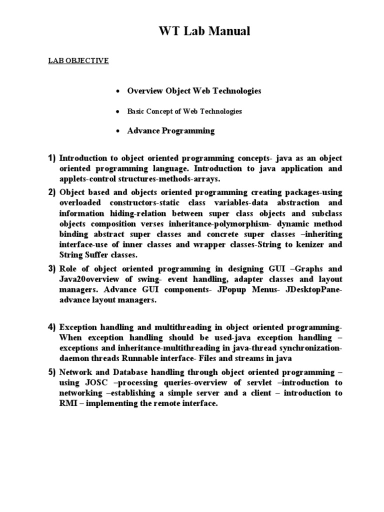 WT Lab Manual: Overview Object Web Technologies | PDF | Http Cookie | World Wide Web