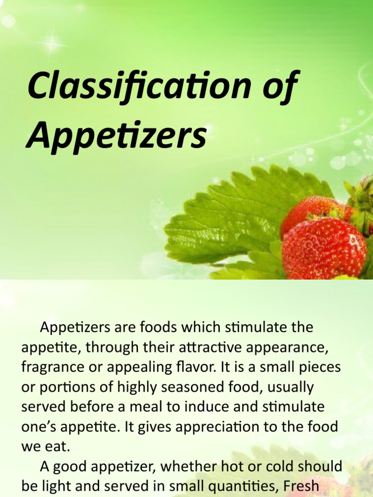 Types and Classifications of Appetizers | PDF | Hors D'oeuvre ...