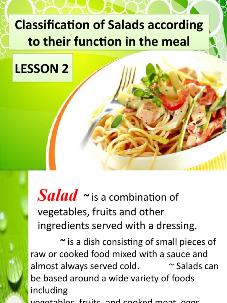 LESSON 2 CLass. of Salad Accordng To Its Function | PDF | Salad | Meal