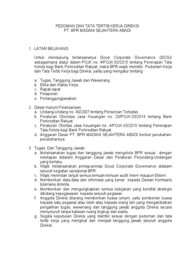 Pedoman Dan Tata Tertib Kerja Direksi | PDF