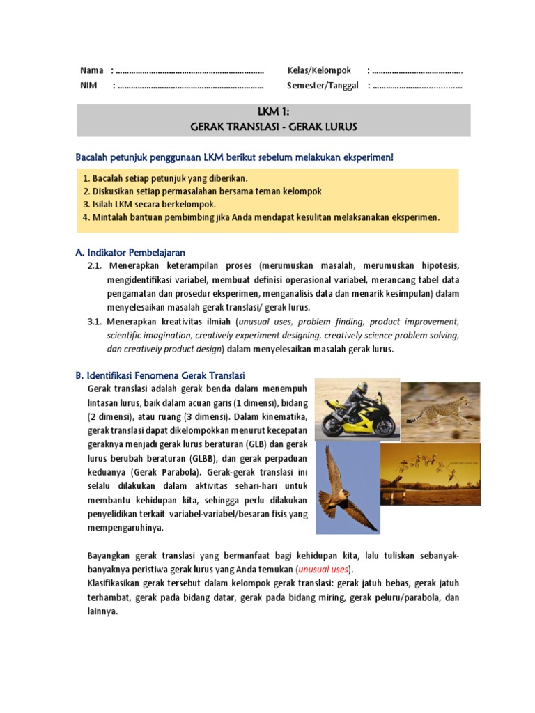 LKM 1 - Gerak Translasi | PDF