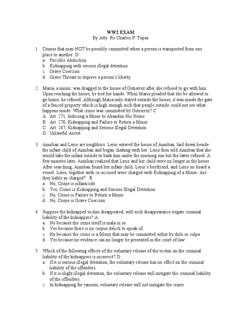 WW2 Exam | PDF | Perjury | Kidnapping