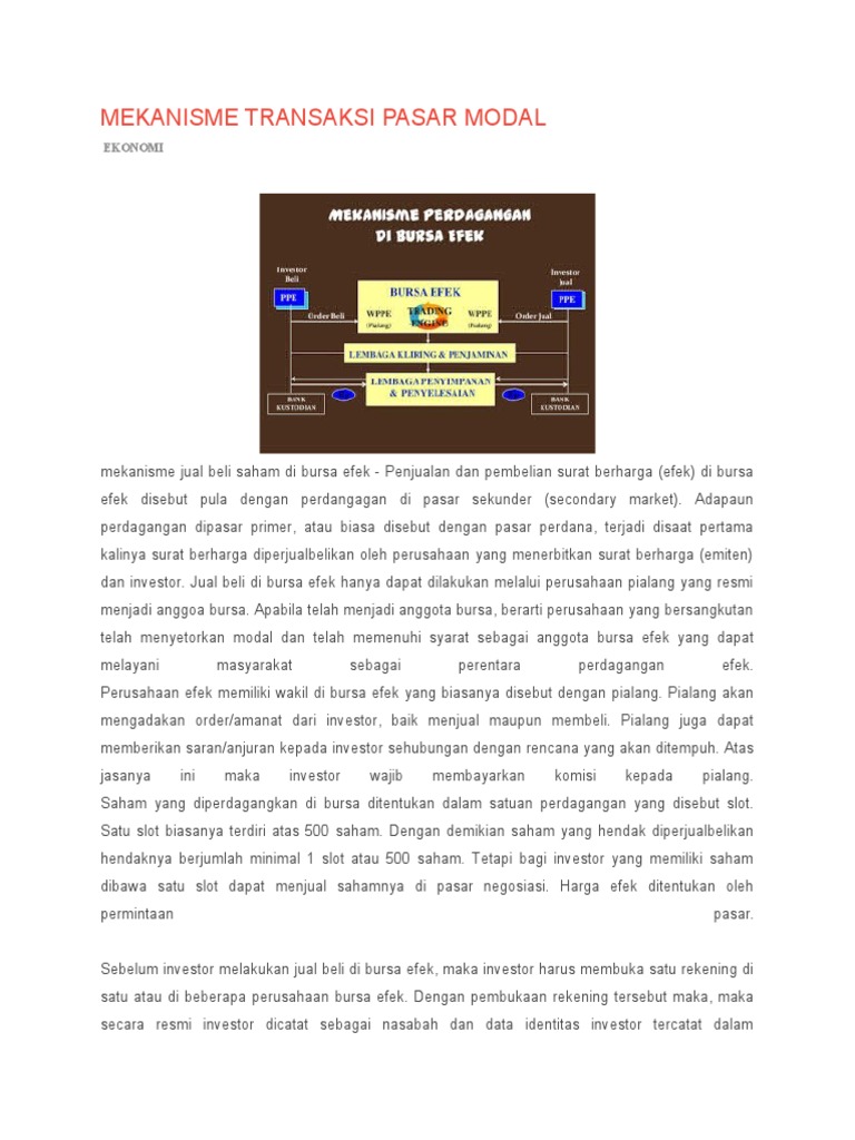 Mekanisme Transaksi Pasar Modal | PDF