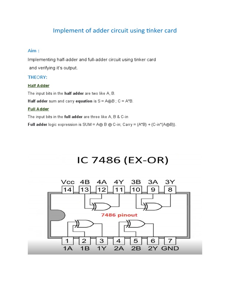 DLD EXE-4 - Implement of Adder Circuit Using Tinker Card | PDF ...