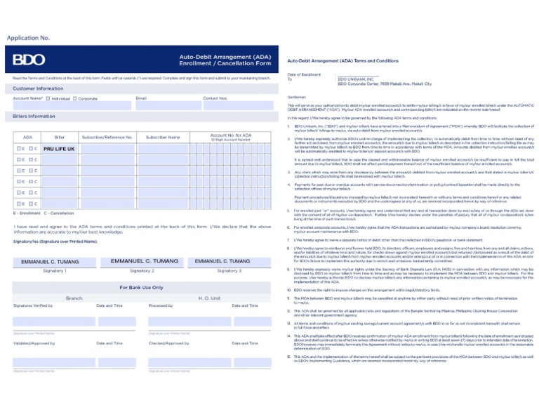 Bdo Ada Form | PDF