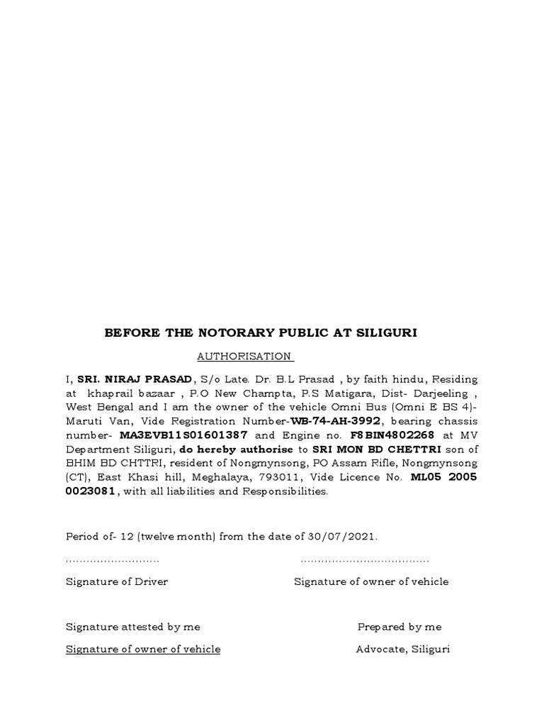 Vehicle Authorisation Letter | PDF | Vehicles | Motor Vehicle