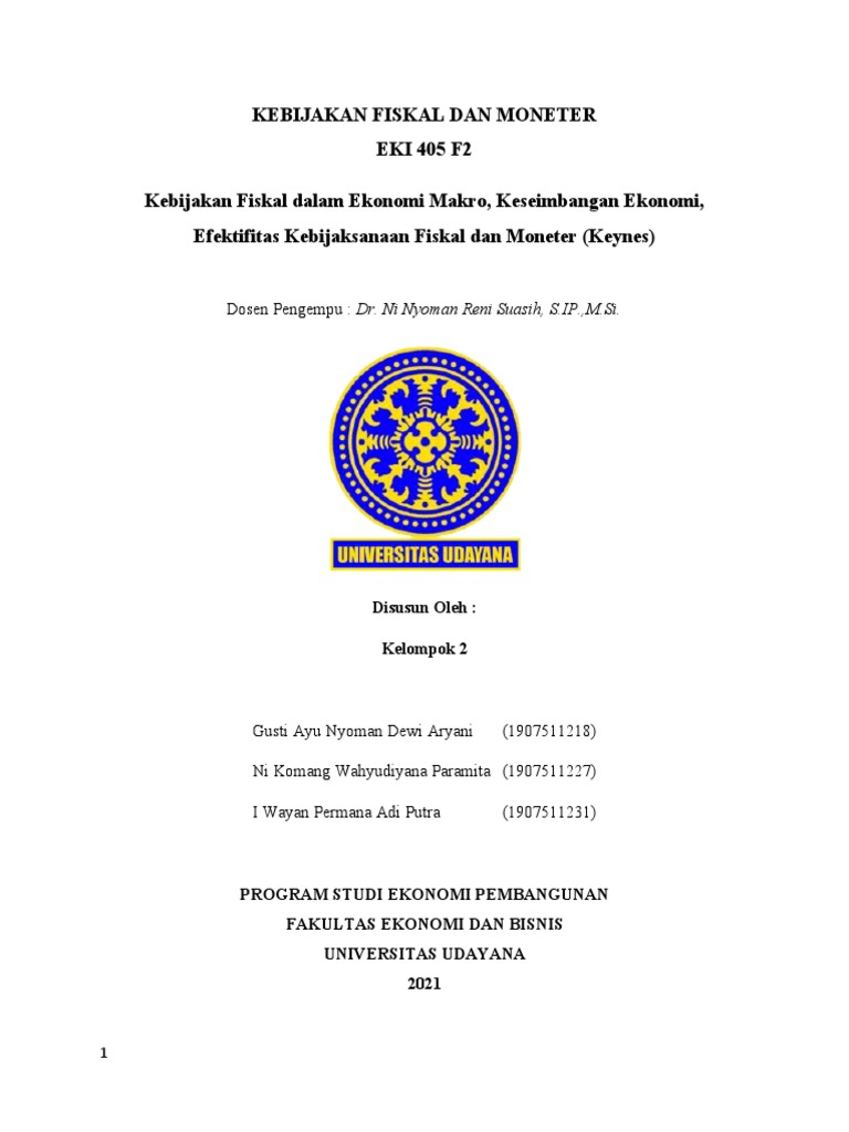 Kebijakan Fiskal & Moneter EKI 405 | PDF | Pengelolaan Keuangan & Uang