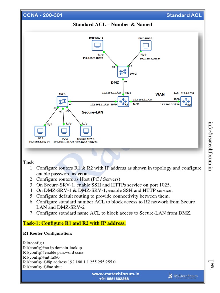 CCNA 200-301 Standard ACL Configuration | PDF | Cisco Certifications ...