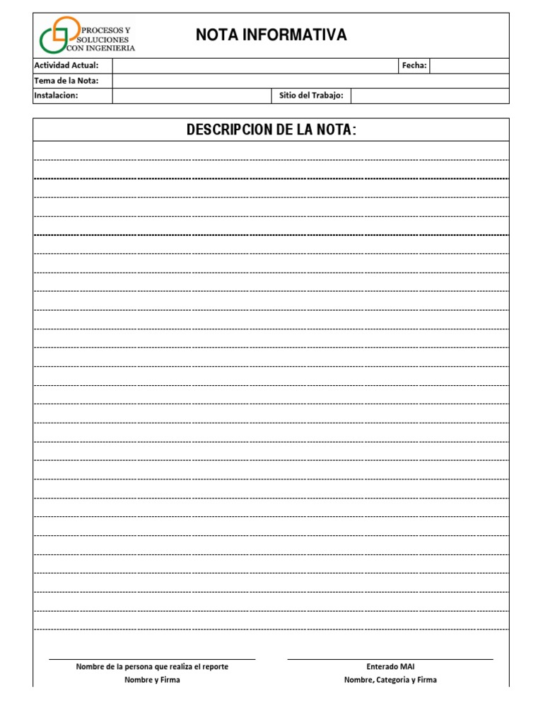 PSI-HSE-0001 Formato Nota Informativa | PDF