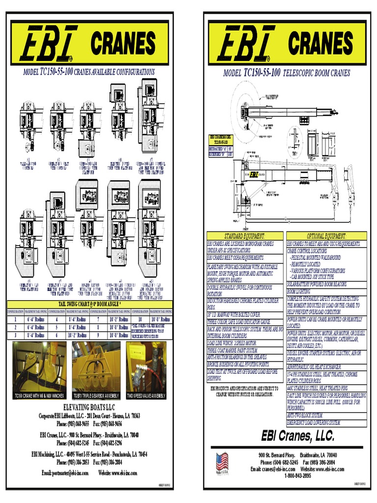 Specifications and Configurations for EBI Model TC150-55-100 Telescopic ...
