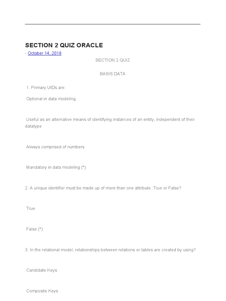 Quiz Sistem Basis Data | PDF | Data Model | Databases