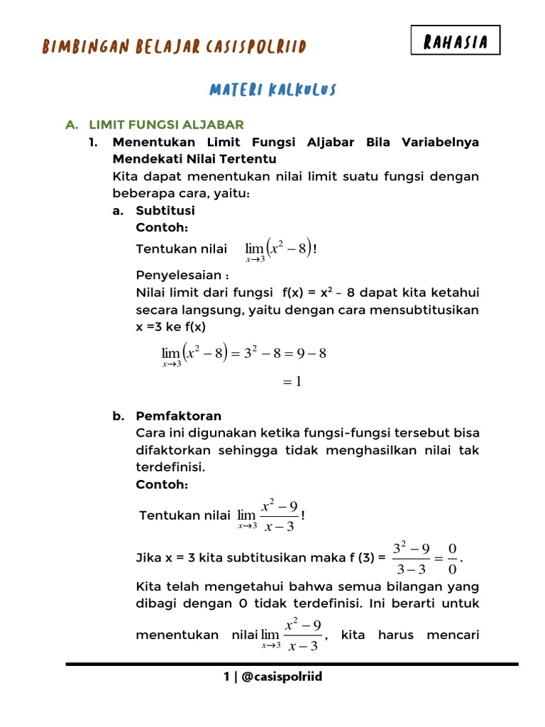 Materi Kalkulus (Limit, Turunan, Integral) | PDF