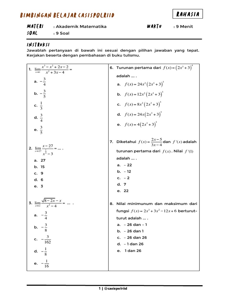 SOAL Kalkulus 1 | PDF