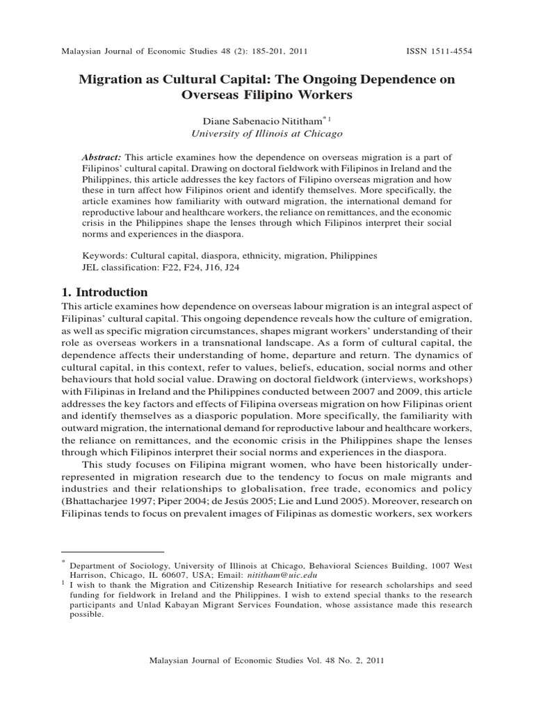Migration As Cultural Capital: The Ongoing Dependence On Overseas ...