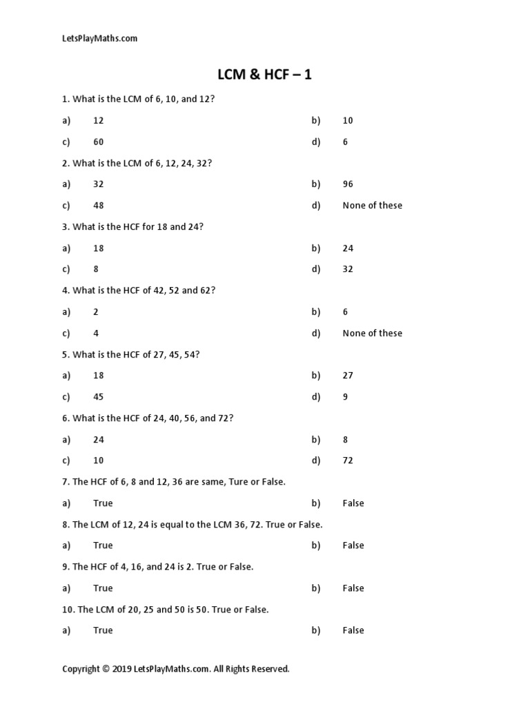 Class 4 LCM HCF 1 | PDF | Copyright Law | Law