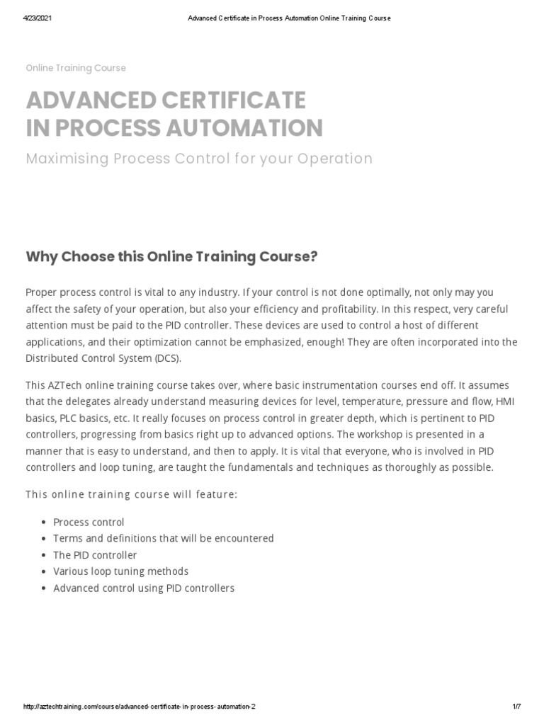 Process Automation Online Training Course | PDF | Control Theory ...