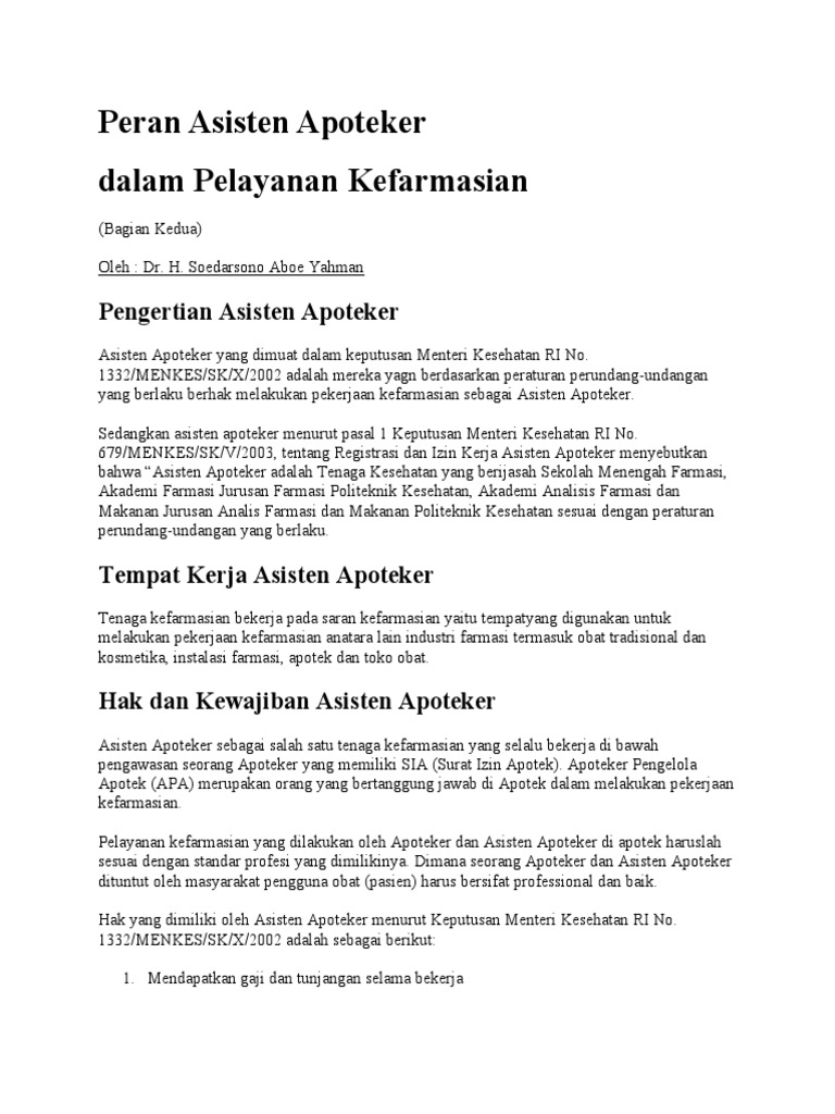 Peran Asisten Apoteker | PDF | Sains & Matematika