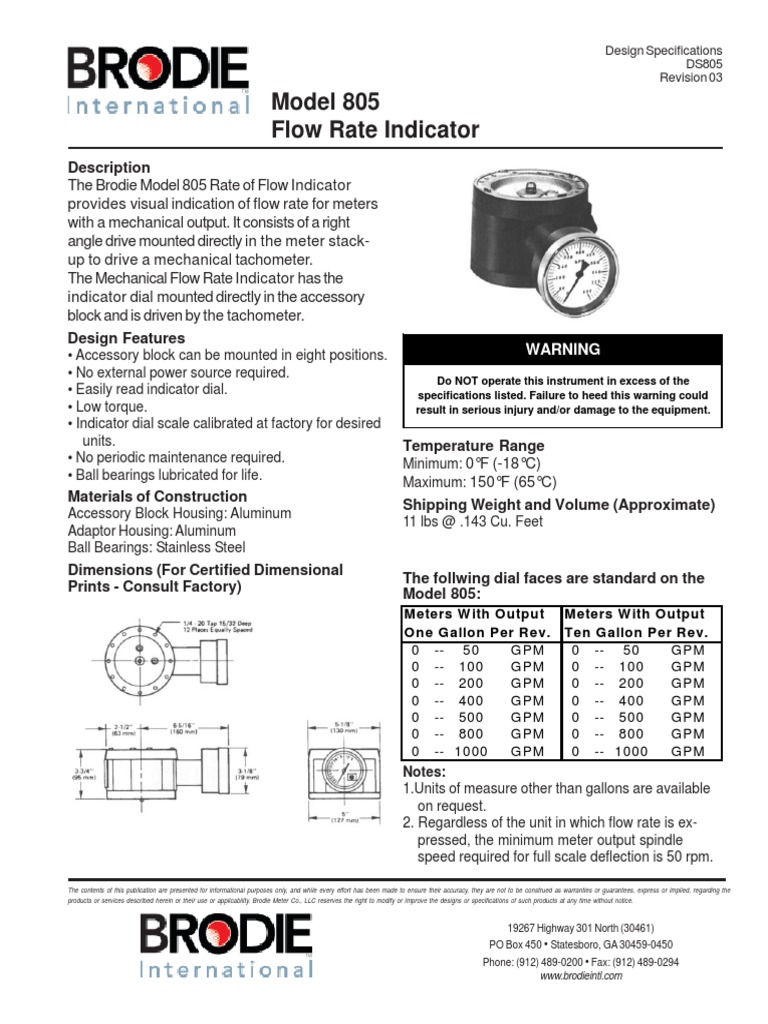 805 Flow Rate Indicator Datasheet | PDF | Flow Measurement | Metrology
