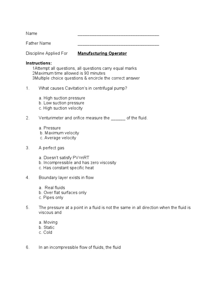 Manufacturing Operator Instructions | PDF | Pressure | Pump