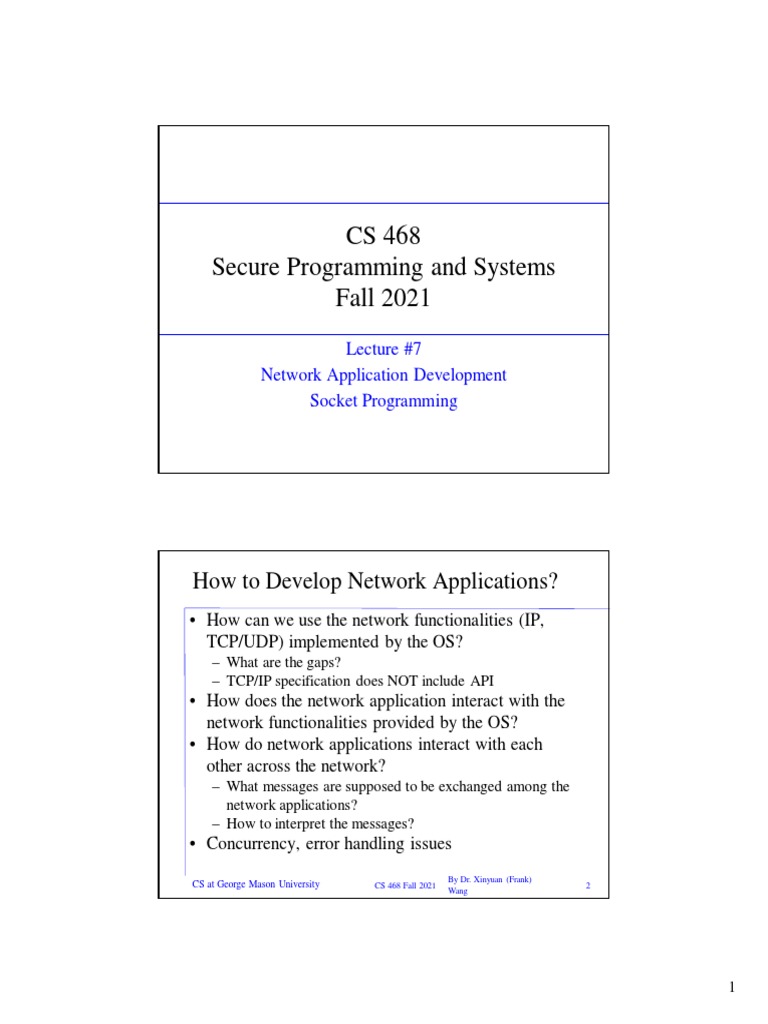 CS 468 Secure Programming and Systems Fall 2021: How To Develop Network Applications? | PDF ...