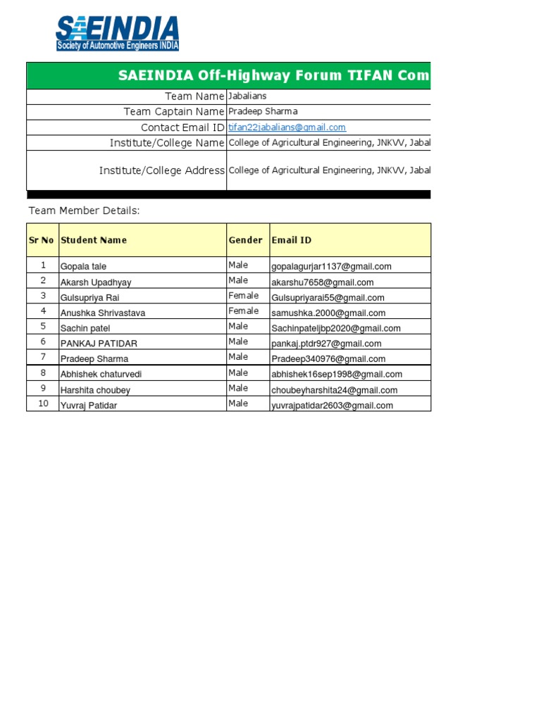 TIFAN 2022 Registration Form | PDF