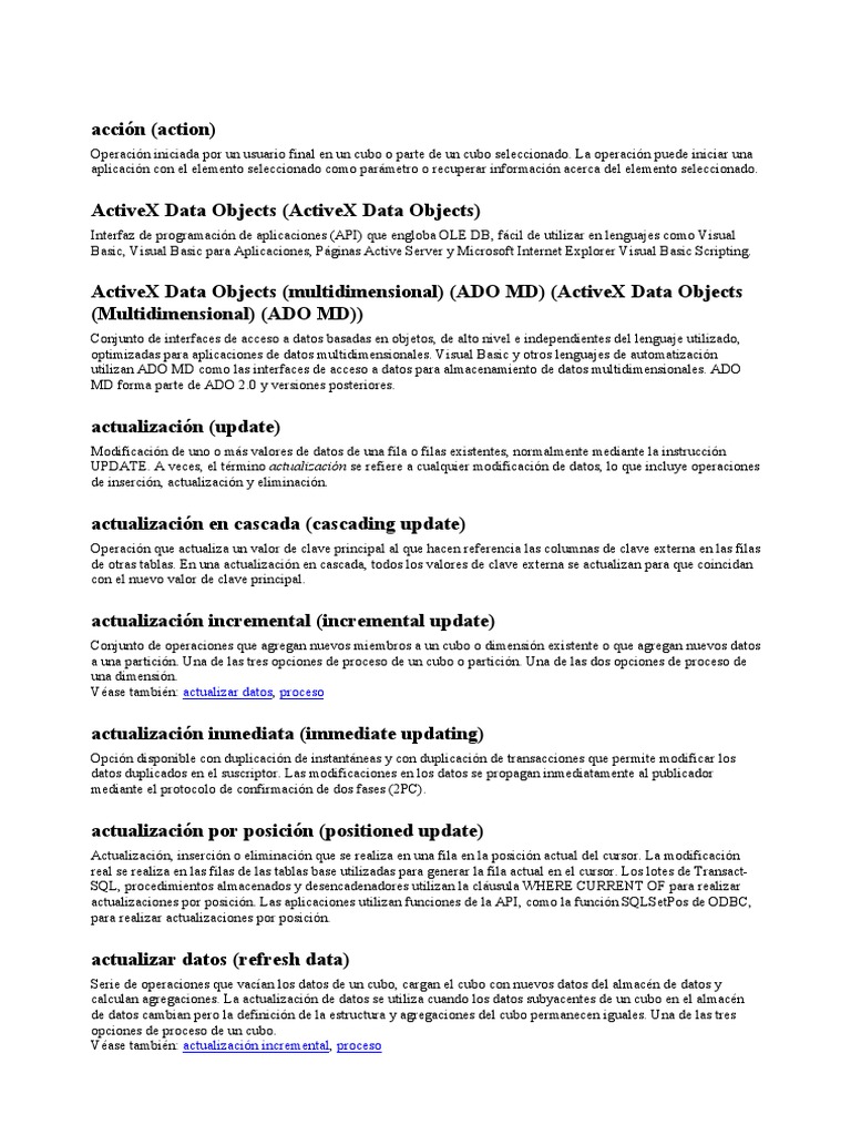Glosario de Términos SQL y ADO MD | PDF | Servidor SQL de Microsoft | Bases de datos