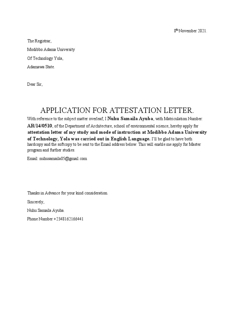 Request for University Attestation Letter | PDF