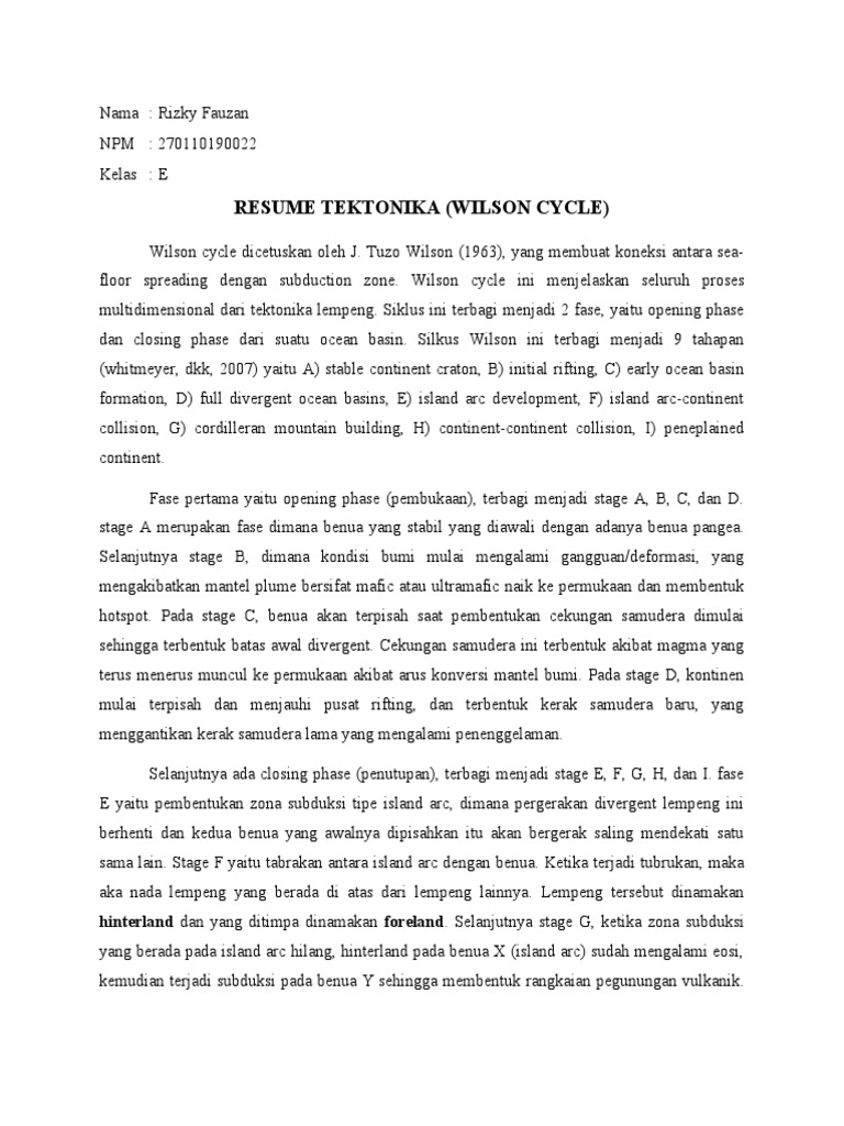 Rizky Fauzan 270110190022 E Resume Wilson Cycle | PDF
