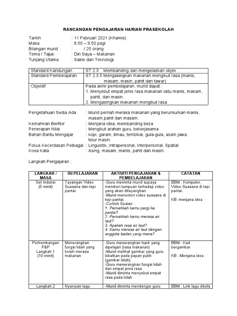 RPH Sains Awal | PDF