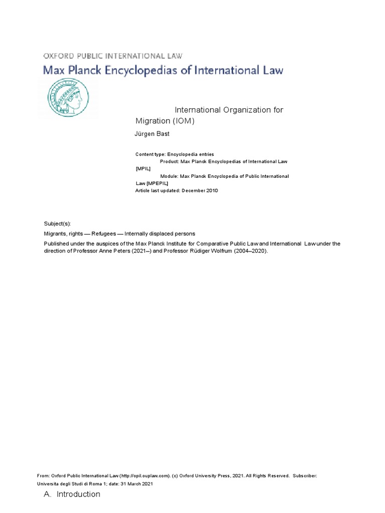 International Organization For Migration (IOM) : Jürgen Bast | PDF ...