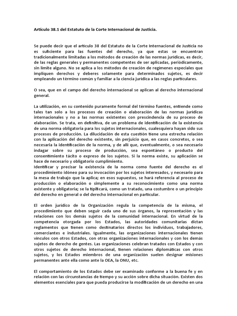 Articulo 38 de Estatuto Del Tribunal Internacional de Justicia | PDF ...