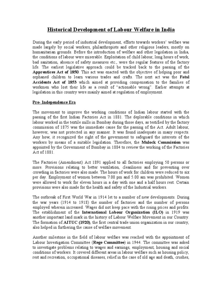 Labour Welfare Assignment History | PDF | Welfare State | Employment
