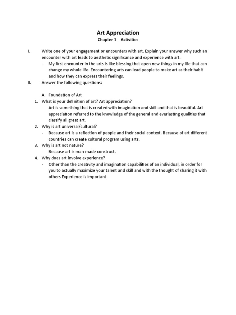 Art Appreciation: Chapter 1 - Activities | PDF