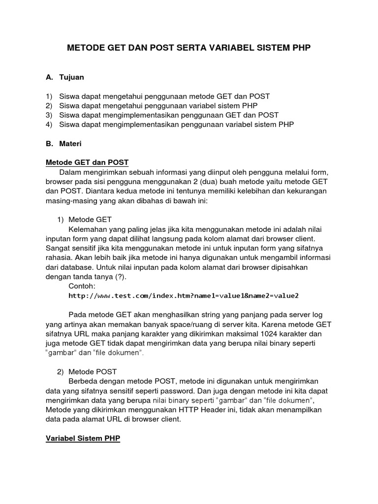 Metode GET Dan POST Serta Variabe - Sistem PHP | PDF