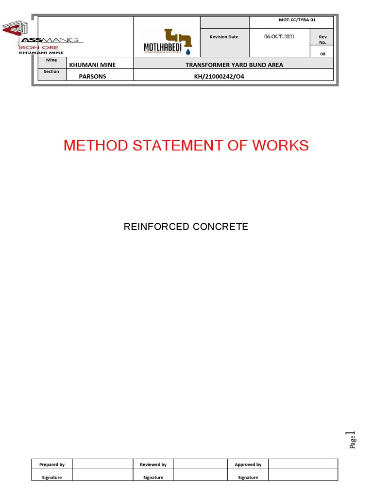 TRANSFORMER YARD METHOD STATEMENT MCC Draft 1 | PDF | Concrete | Surveying