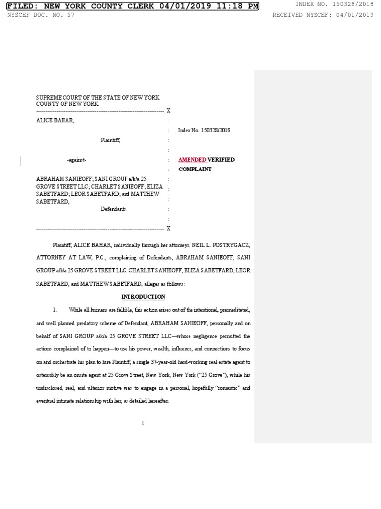 Verified Complaint: Amended | PDF | Intentional Infliction Of Emotional Distress | Damages